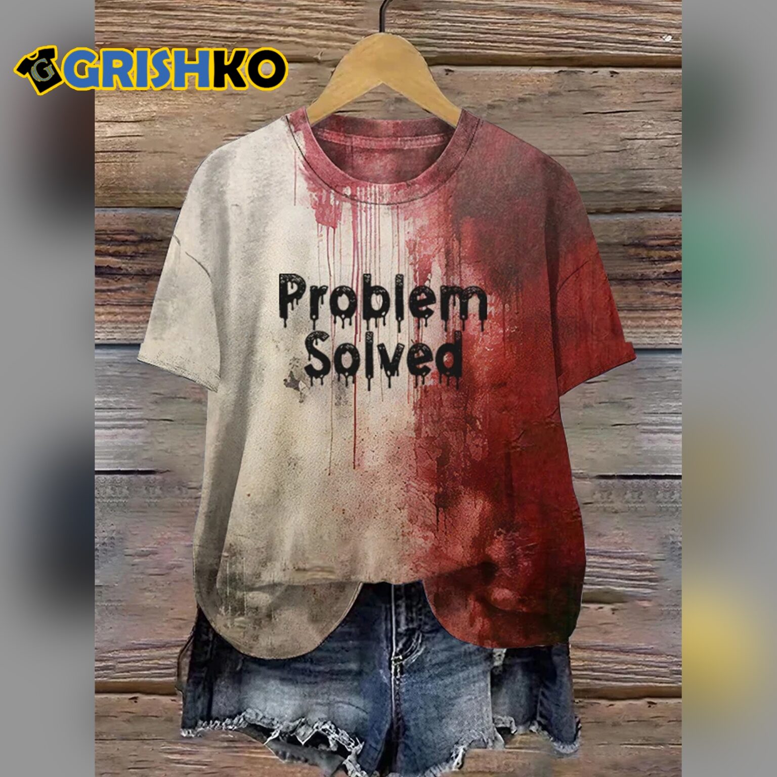 Men's Bloody Problem Solved Halloween Print T-Shirt - Grishko