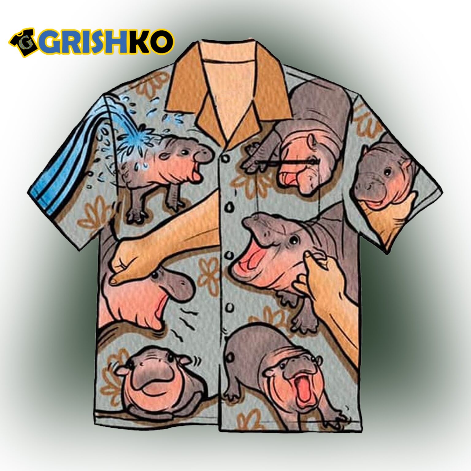 Moo Deng Cute Baby Hippo Hawaiian Shirt - Grishko.com Moo Deng Cute Baby Hippo Hawaiian Shirt - Grishko.com