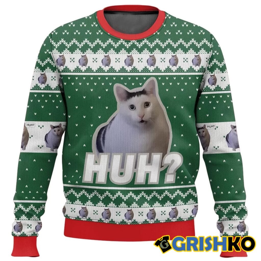 Huh Cat meme Christmas Ugly Sweater - Grishko.com