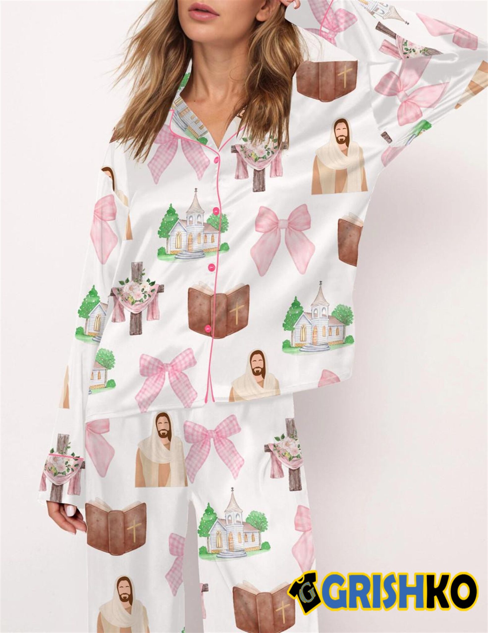 Let Me Tell You About My Jesus Satin Pajama Set For Women - Grishko