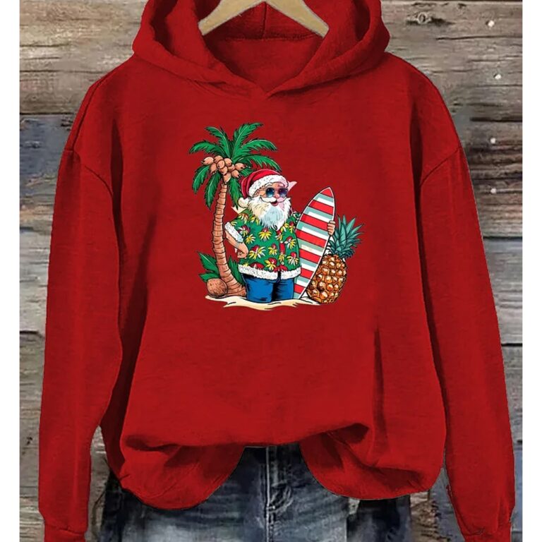 Vintage Pink Christmas Santa Holiday Print Print Pullover Sweatshirt ...